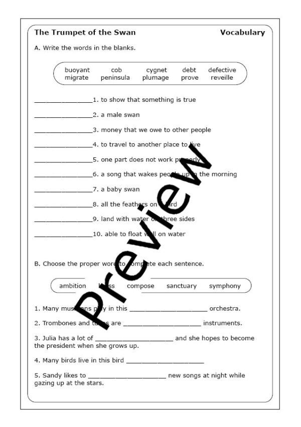E. B. White "The Trumpet of the Swan" worksheets | Made By Teachers