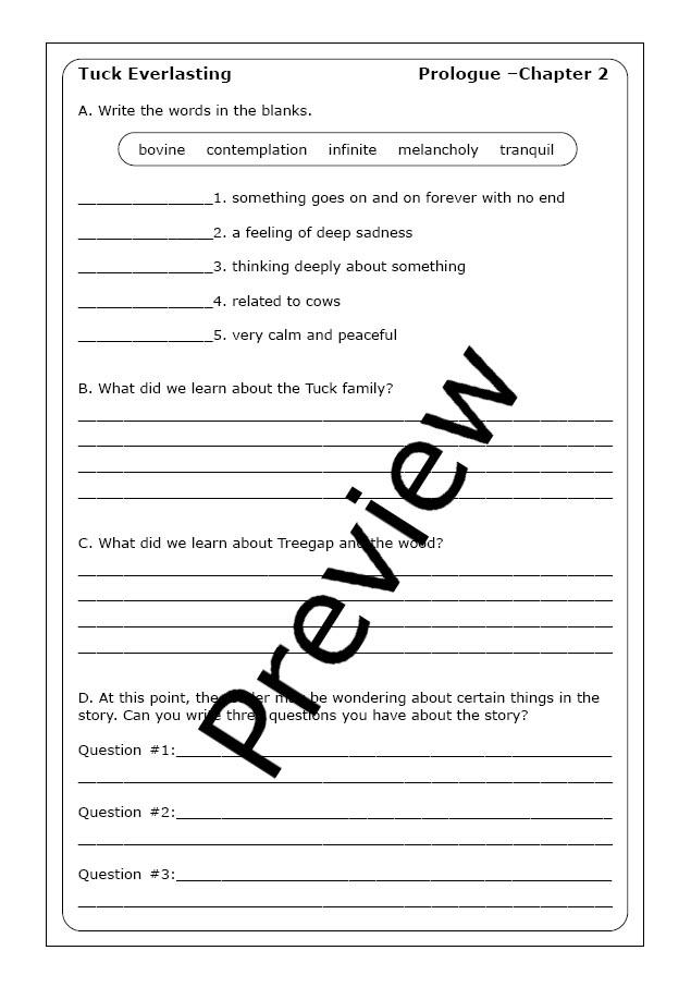 Natalie Babbitt "Tuck Everlasting" worksheets | Made By Teachers
