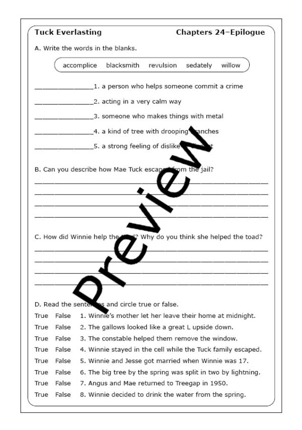 Natalie Babbitt "Tuck Everlasting" worksheets | Made By Teachers