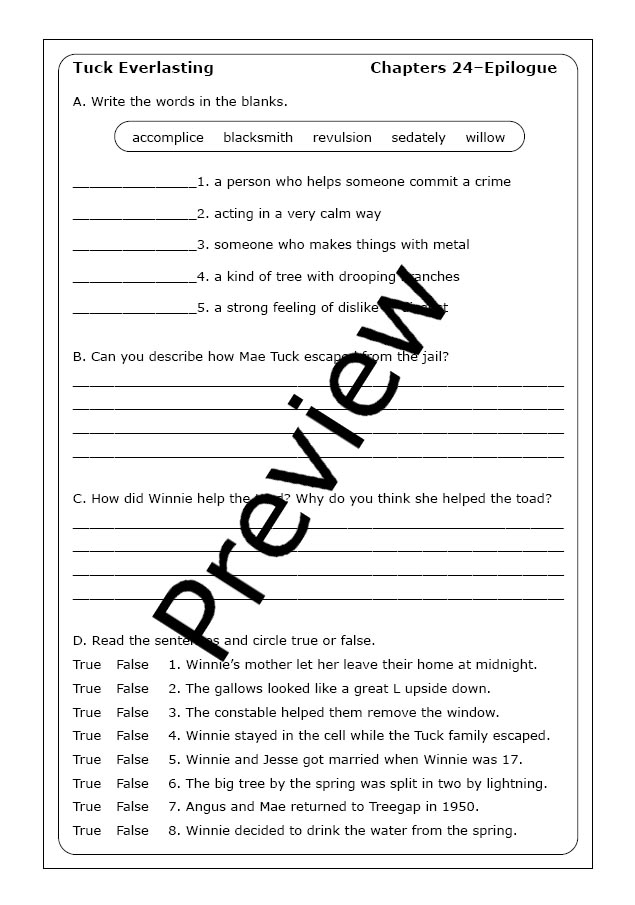 Natalie Babbitt "Tuck Everlasting" worksheets | Made By Teachers