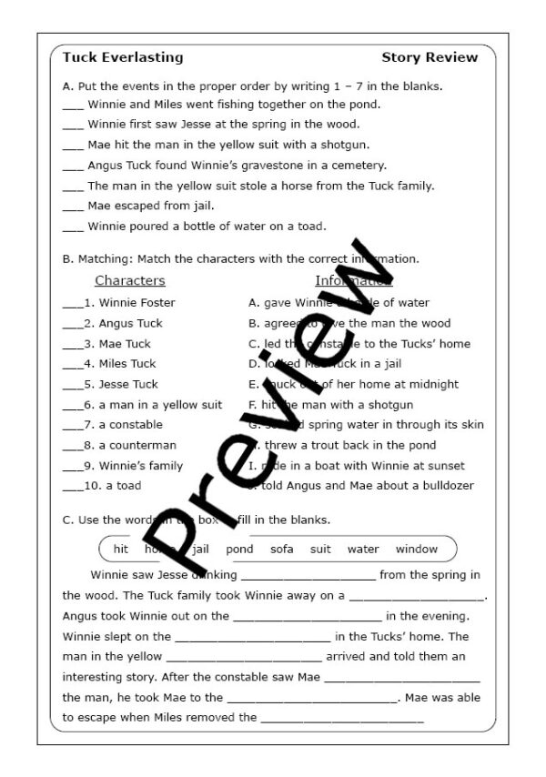 Natalie Babbitt "Tuck Everlasting" worksheets | Made By Teachers