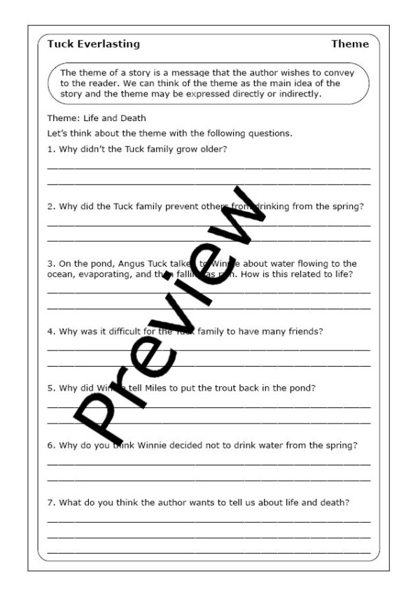Natalie Babbitt "Tuck Everlasting" worksheets | Made By Teachers