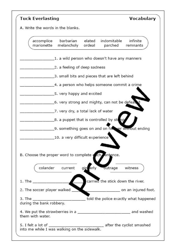 Natalie Babbitt "Tuck Everlasting" worksheets | Made By Teachers
