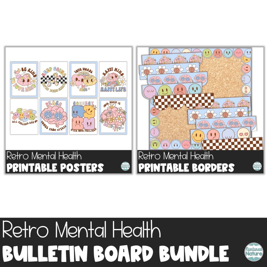 Mental Health Bulletin Board Bundle - Retro Classroom Decor - Printable ...