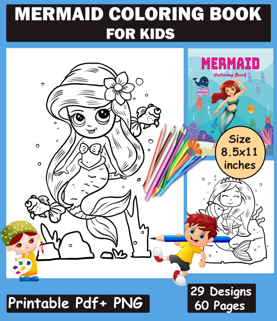 Mermaid Coloring Book For Kids - Unique 29 Mermaid Illustrations Ready ...