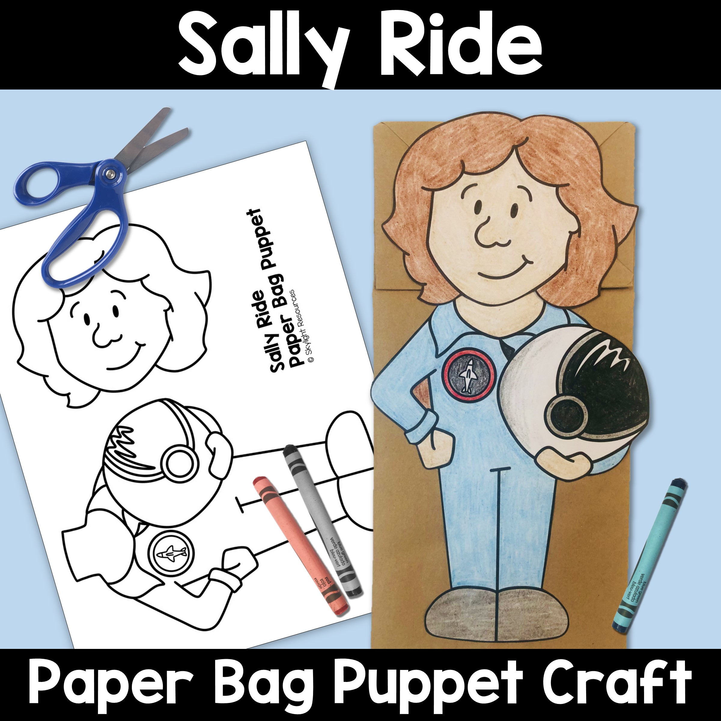 Women's History Month Paper Bag Puppet | Sally Ride Craft Activity ...