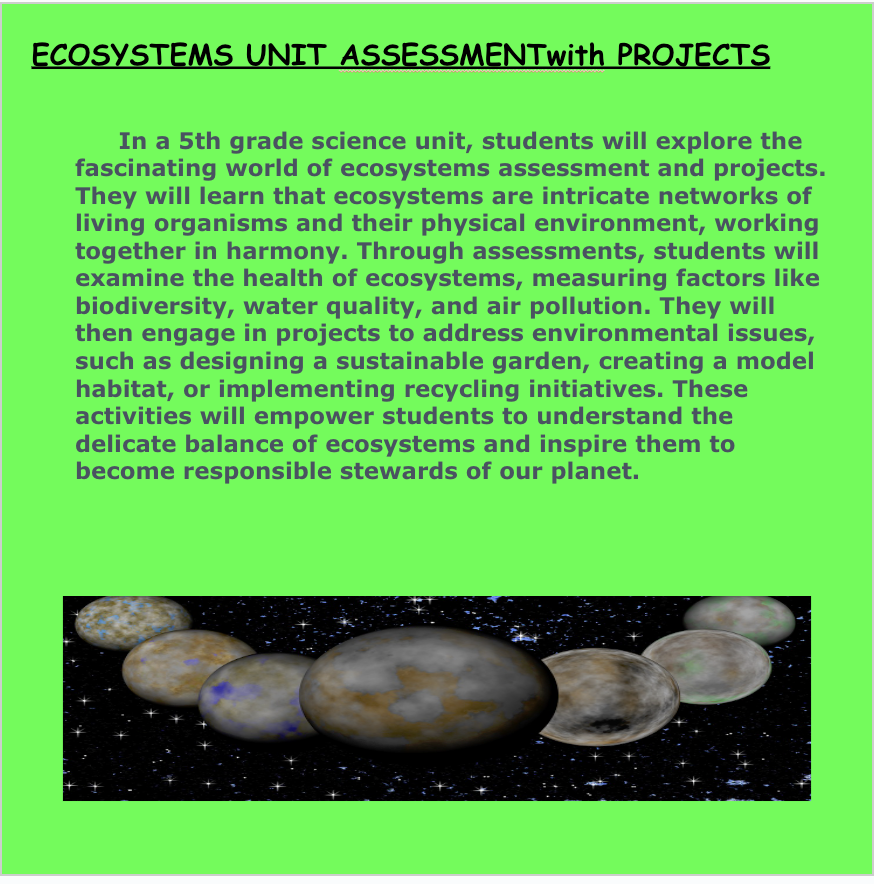 ECOSYSTEMS UNIT ASSESSMENT & PROJECTS (5TH GRADE) | Made By Teachers