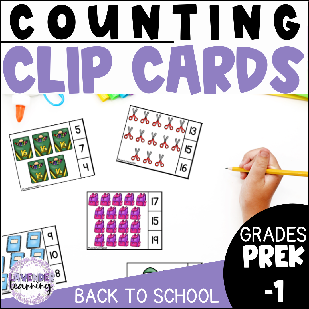Back to School Clip Cards for One to One Correspondence Numbers 1-20 ...