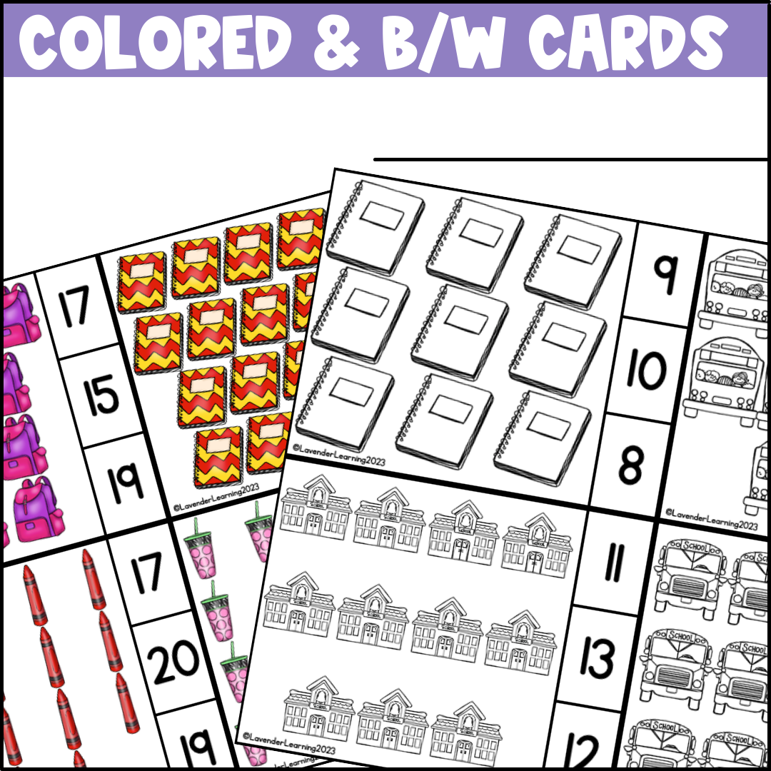 Back to School Clip Cards for One to One Correspondence Numbers 1-20 ...