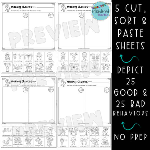 Good vs Bad Behavior Sort Worksheets, Behavior Sorting Mats NO PREP ...