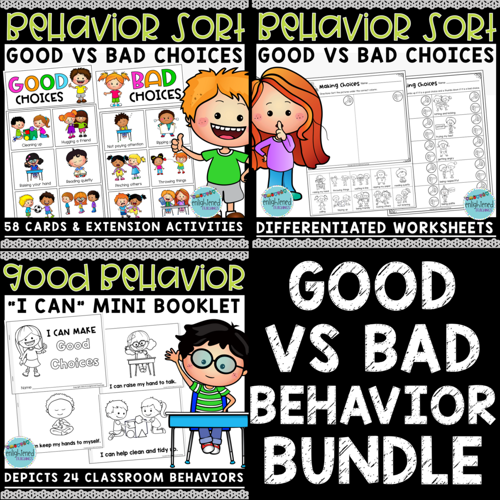 Good vs Bad Behavior Activities BUNDLE Cards, Worksheets & Booklet ...