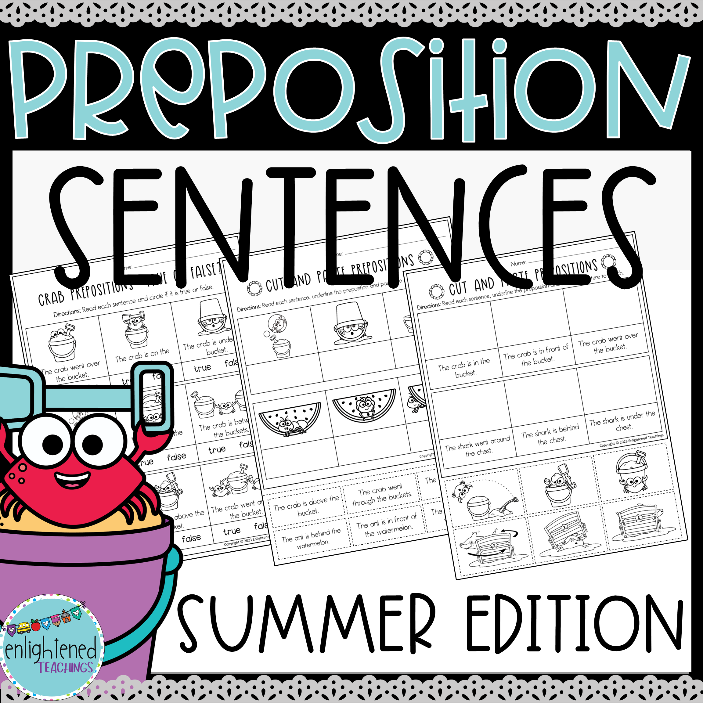 Summer Prepositions Sentence Building Worksheet Summer Preposition ...