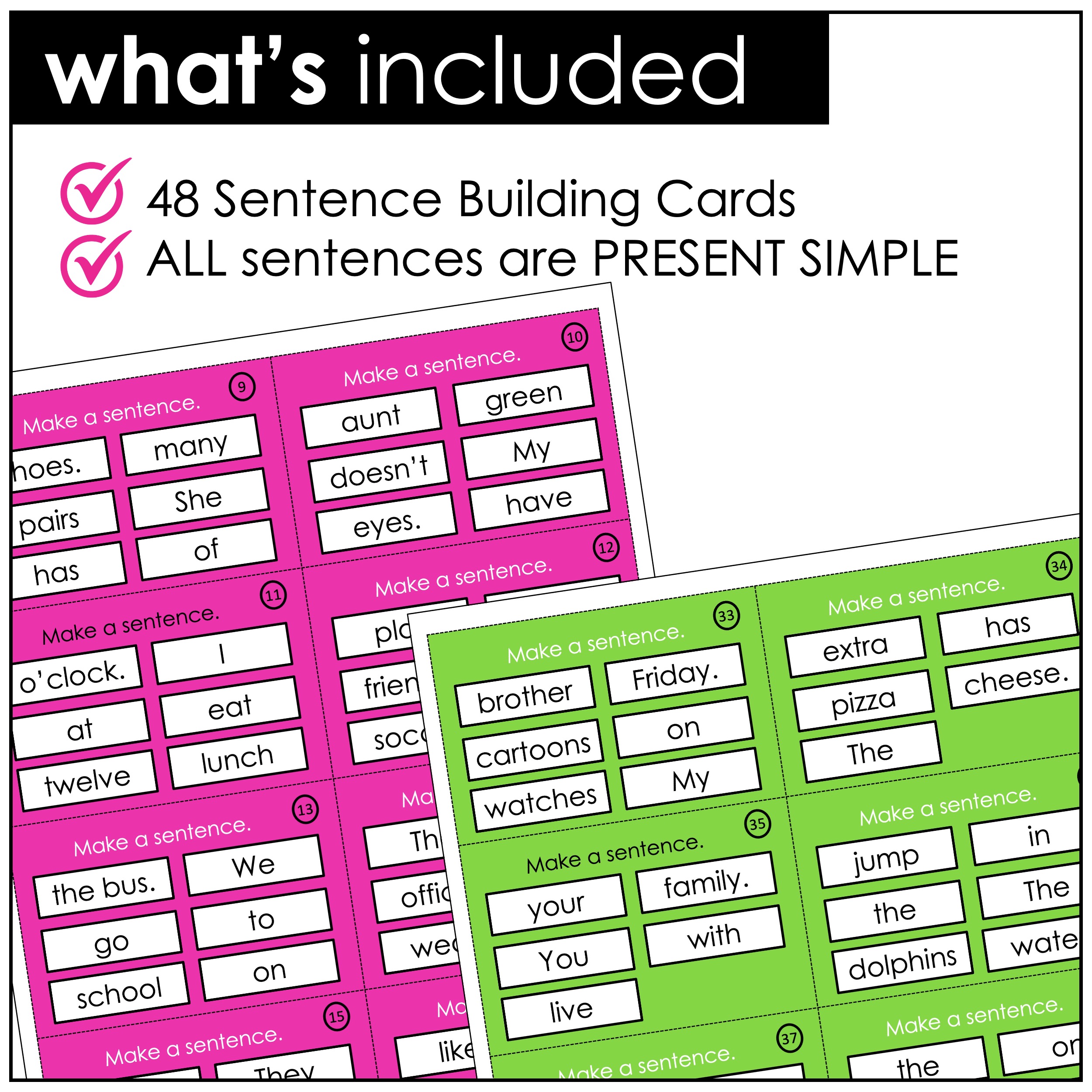 Sentence Building Activity Cards - Present Simple Build-A-Sentence Game ...