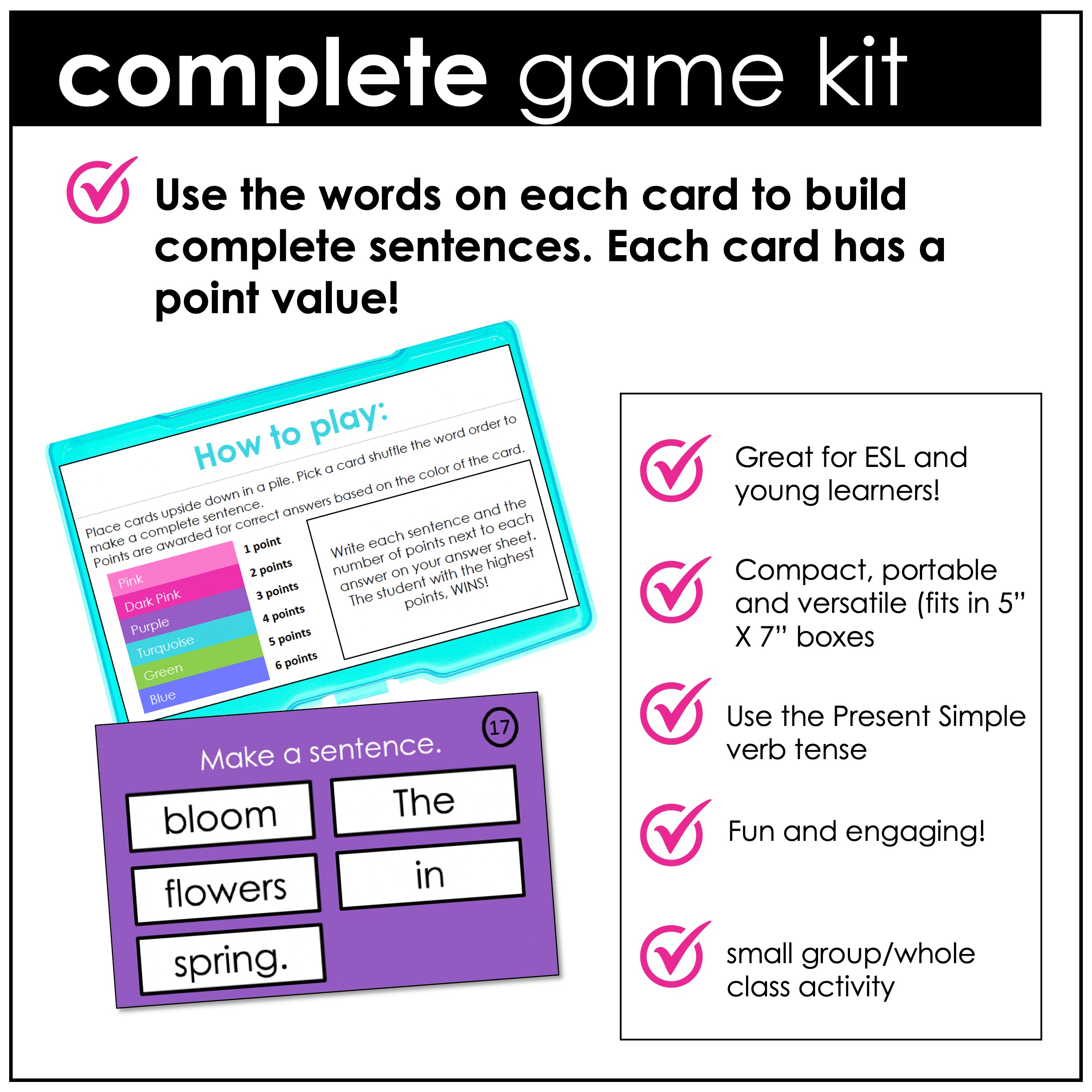 Sentence Building Activity Cards - Present Simple Build-A-Sentence Game ...
