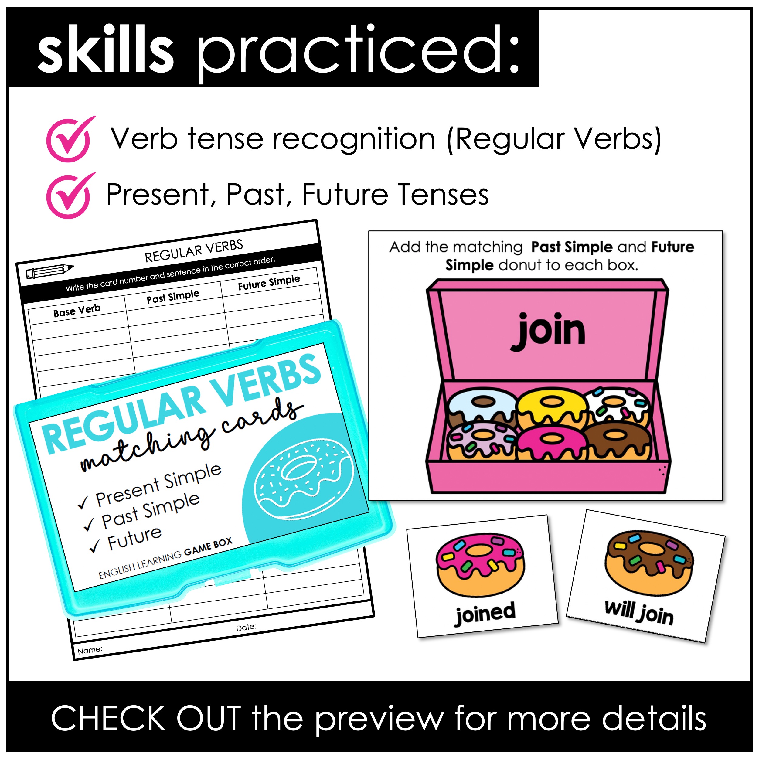 Regular Verb Matching Activity - Present Simple, Past Simple and Future ...