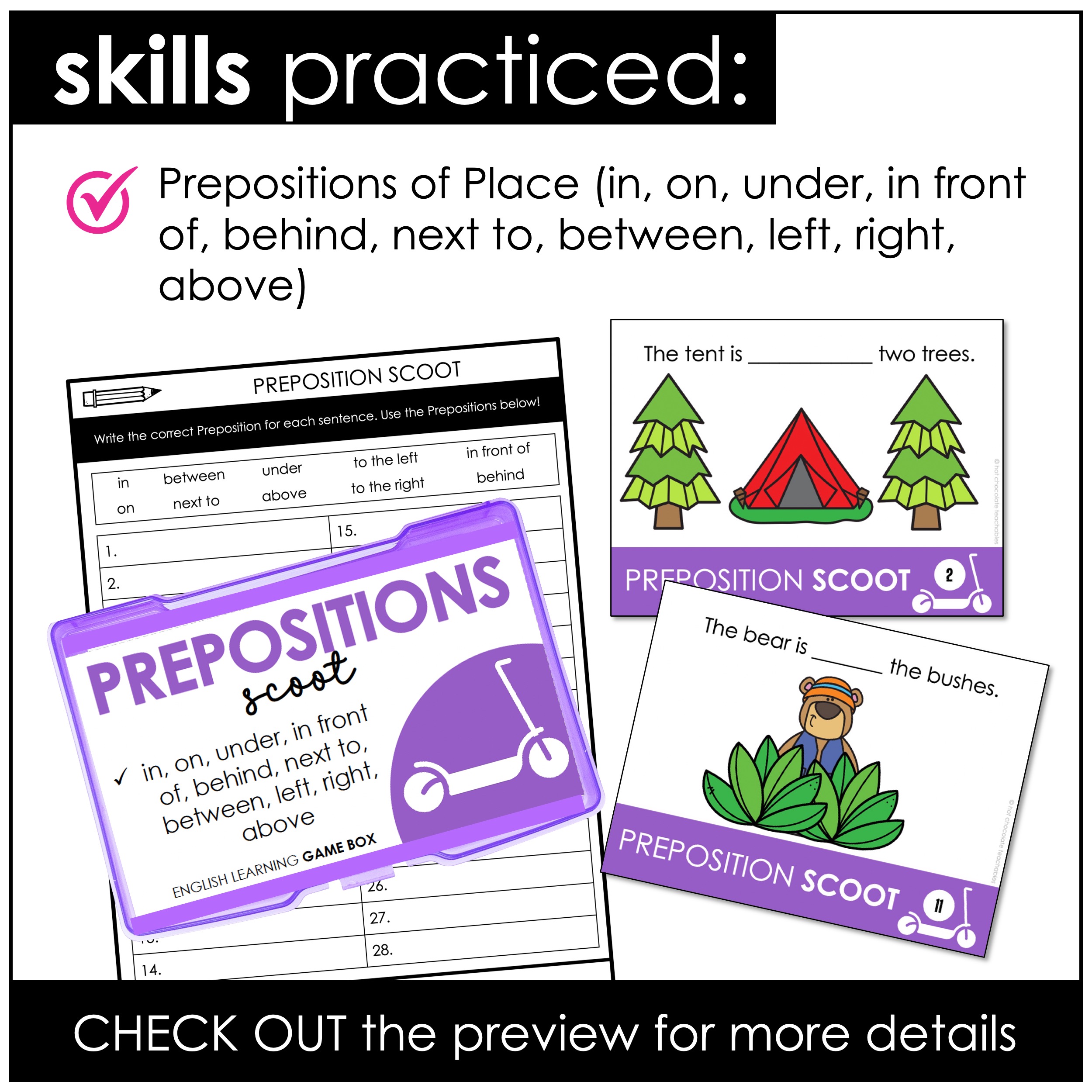 Prepositions of Place SCOOT using in, on, under, in front of, behind ...
