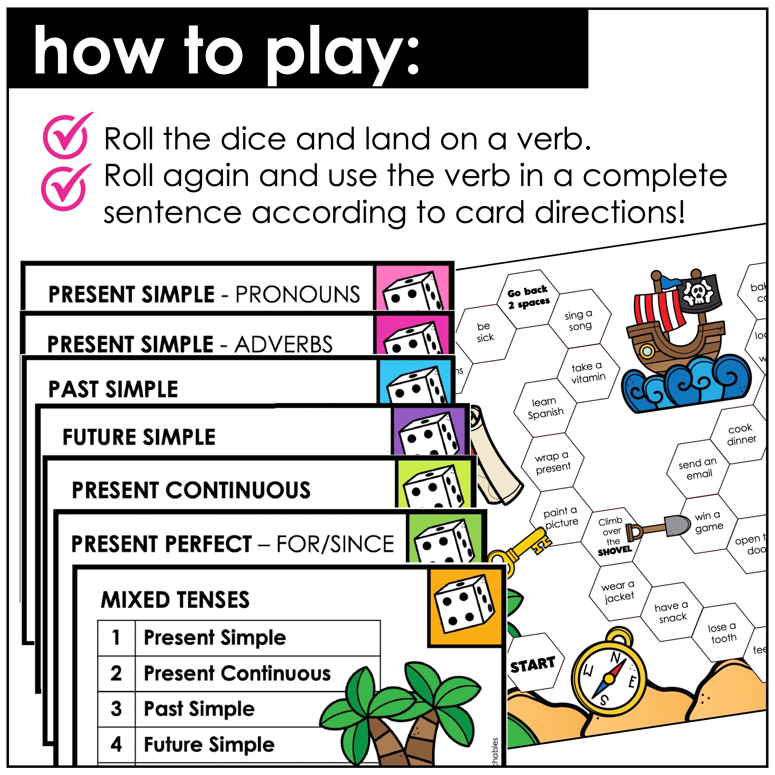 Verb Tense Board Game | Change each verb: Present, Past, Future ...