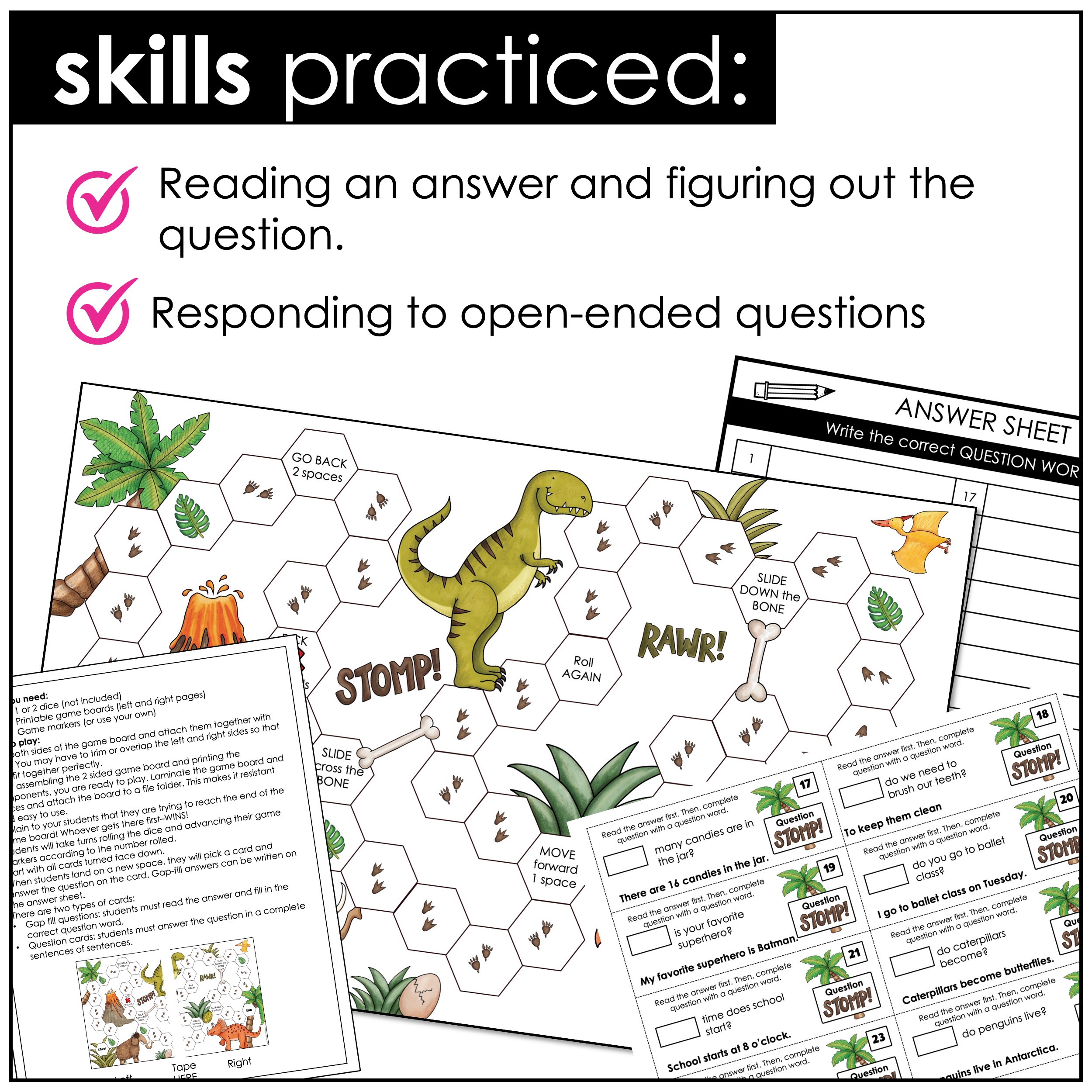 Question Word Board Game with Question Cards : What Where Why When ...