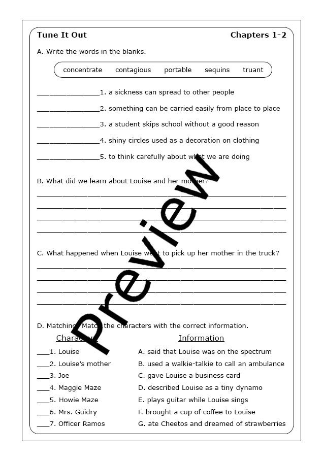 Jamie Sumner "Tune It Out" worksheets | Made By Teachers