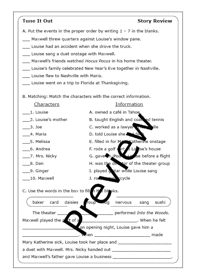 Jamie Sumner "Tune It Out" worksheets | Made By Teachers