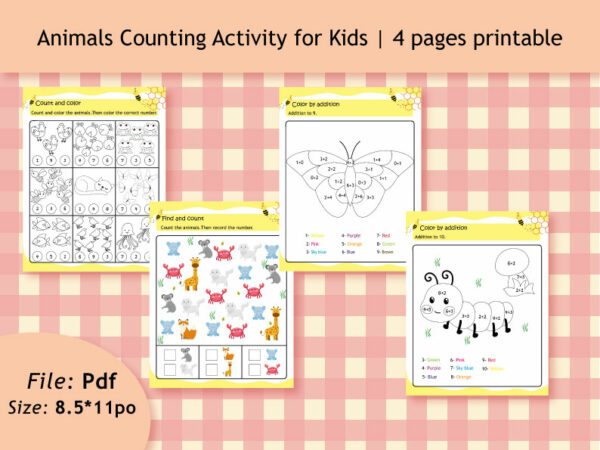 Animals Counting Activity for Kids | 4 printable pages | Made By Teachers