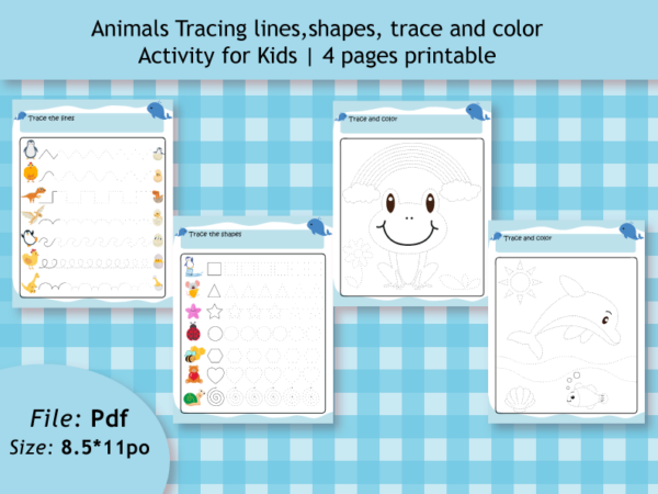Kids Tracing Line & Shape Practice | Trace and color activity for Kids ...