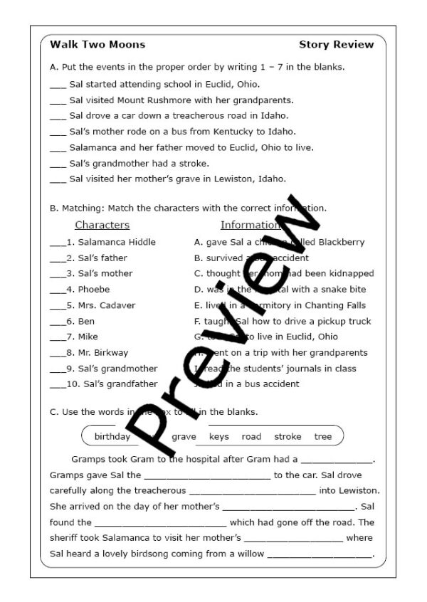 Sharon Creech "Walk Two Moons" worksheets | Made By Teachers