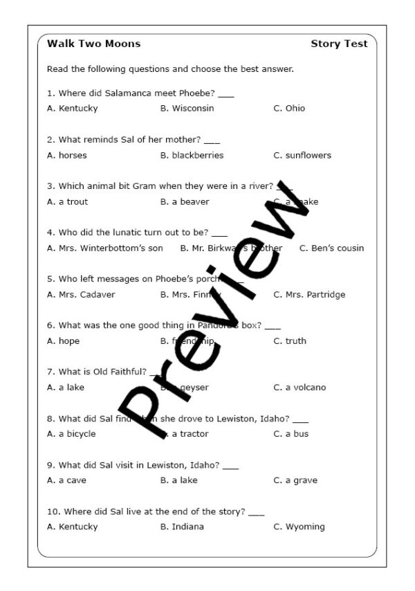 Sharon Creech "Walk Two Moons" worksheets | Made By Teachers