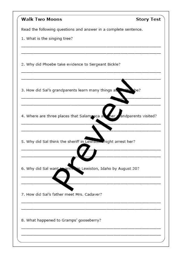 Sharon Creech "Walk Two Moons" worksheets | Made By Teachers