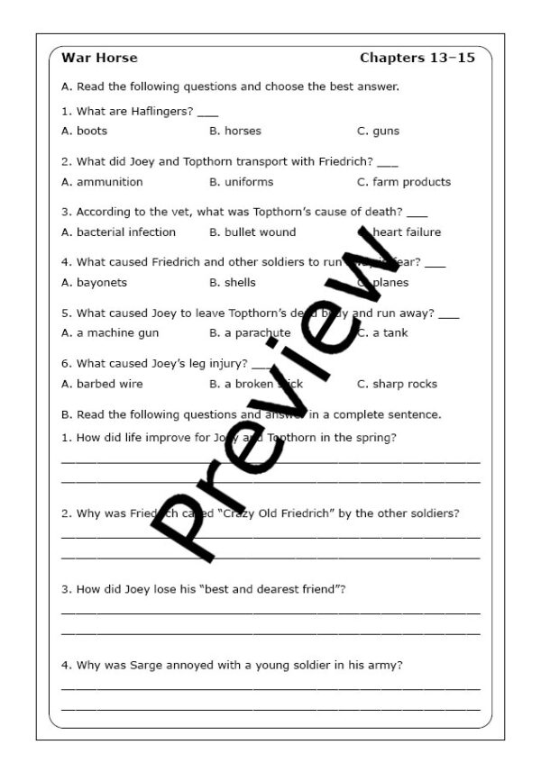 Michael Morpurgo "War Horse" worksheets | Made By Teachers