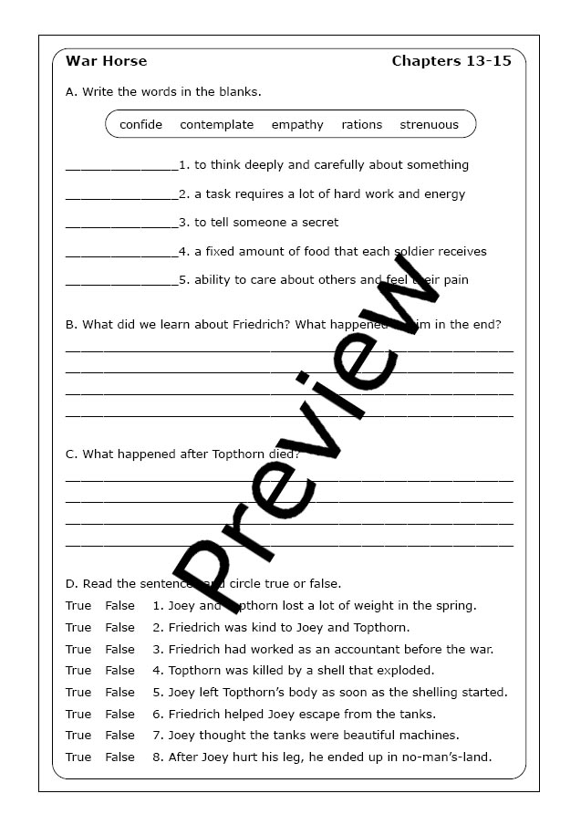 War Horse Activity Sheets at Gary Cathey blog