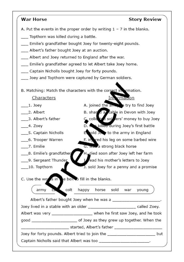 Michael Morpurgo "War Horse" worksheets | Made By Teachers