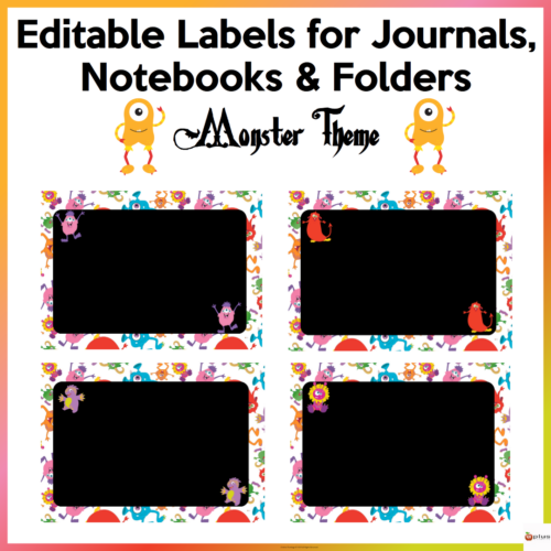 Monster Theme Folder, Journal, and Notebook Labels Editable | Made By ...