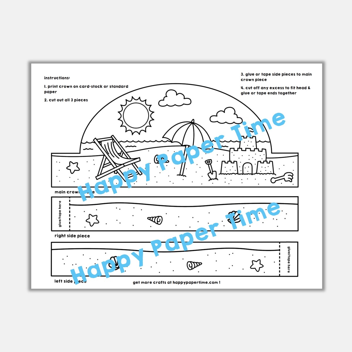 Beach Summer Paper Crown Headband Printable Coloring Spring Craft ...