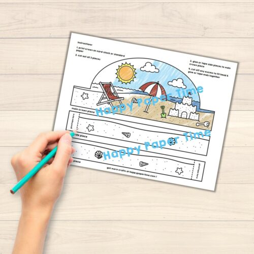 Beach Summer Paper Crown Headband Printable Coloring Spring Craft ...