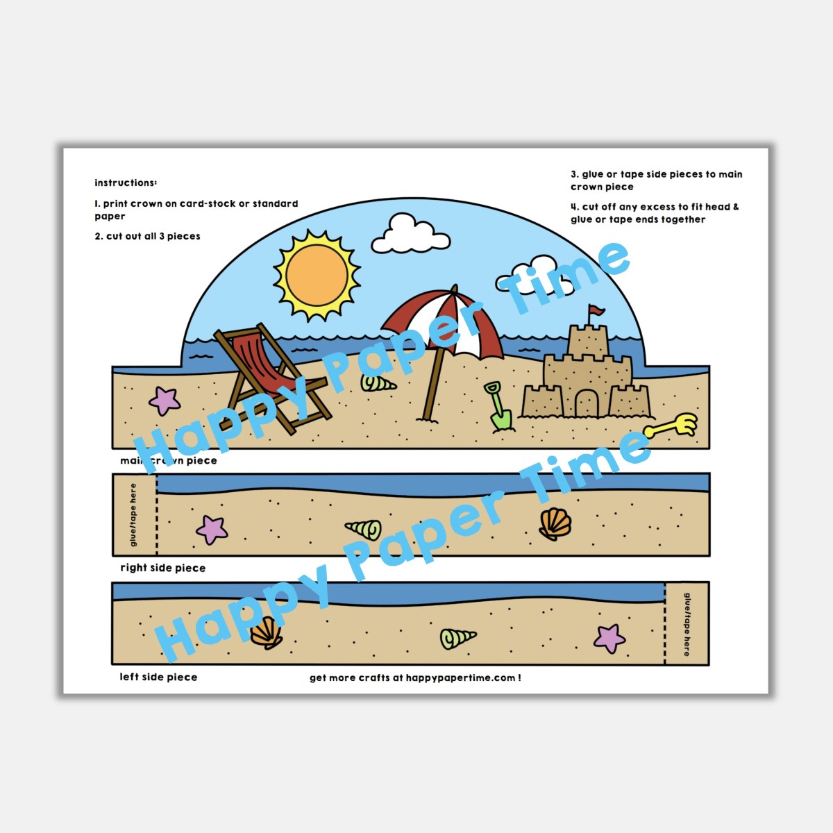 Beach Summer Paper Crown Headband Printable Costume Spring Craft ...