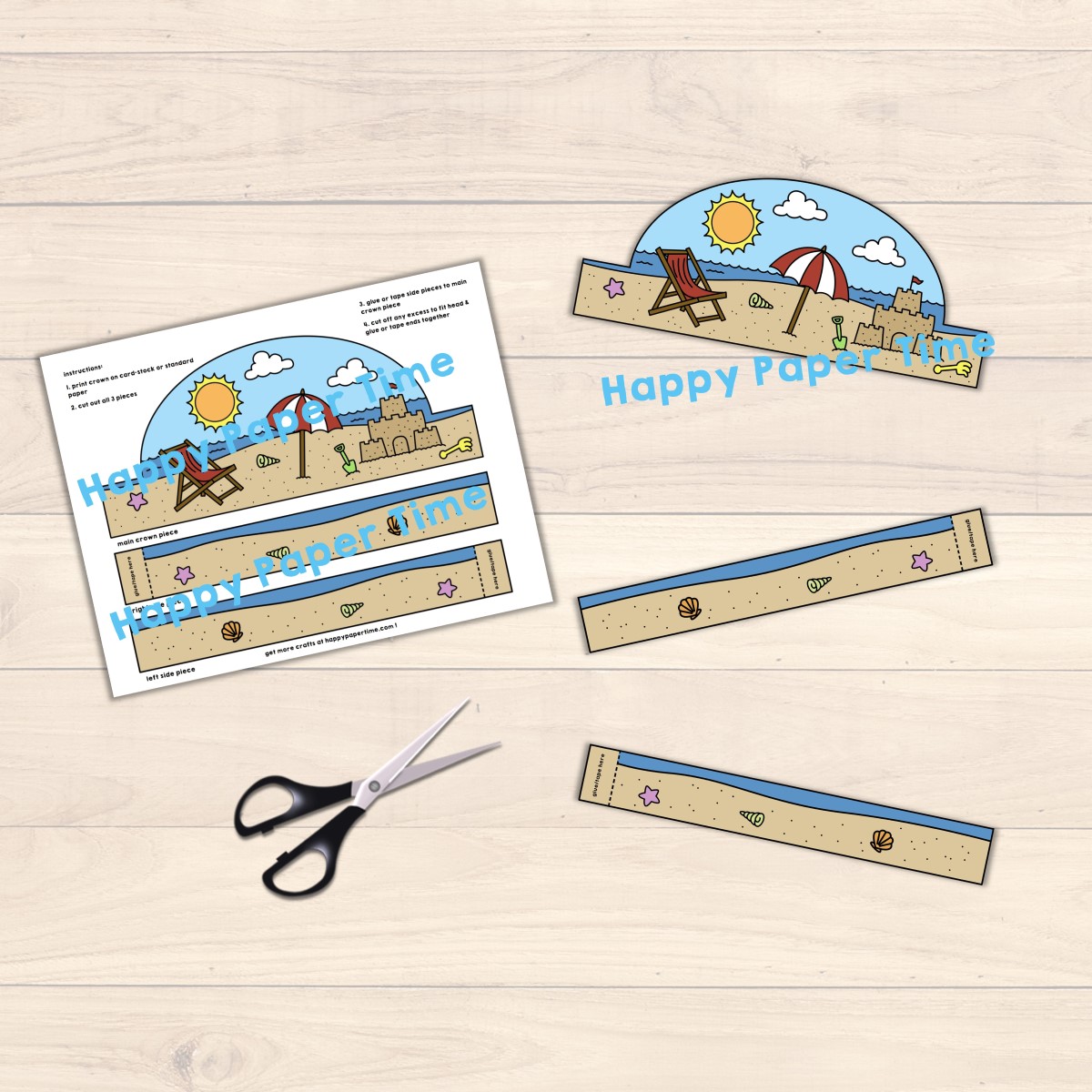 Beach Summer Paper Crown Headband Printable Costume Spring Craft ...