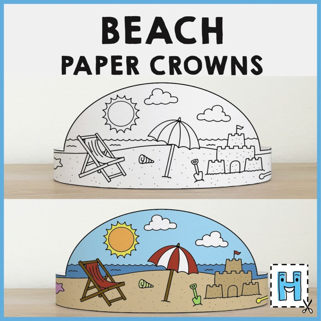 Beach Summer Paper Crowns Headband Printable Coloring Spring Craft ...