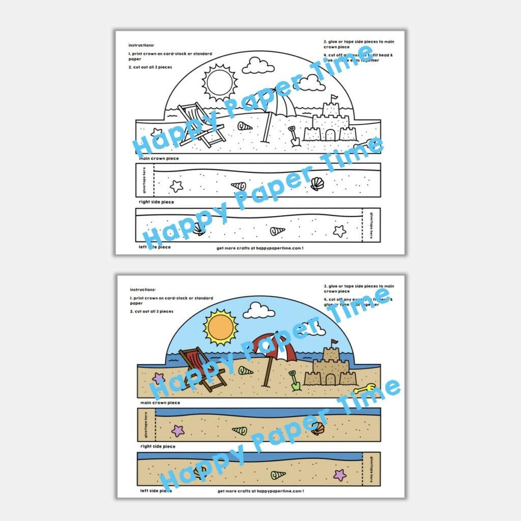 Beach Summer Paper Crowns Headband Printable Coloring Spring Craft ...