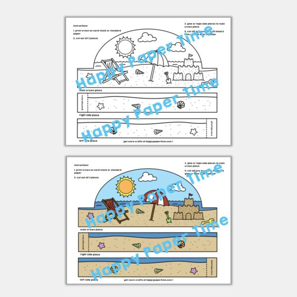Beach Summer Paper Crowns Headband Printable Coloring Spring Craft ...