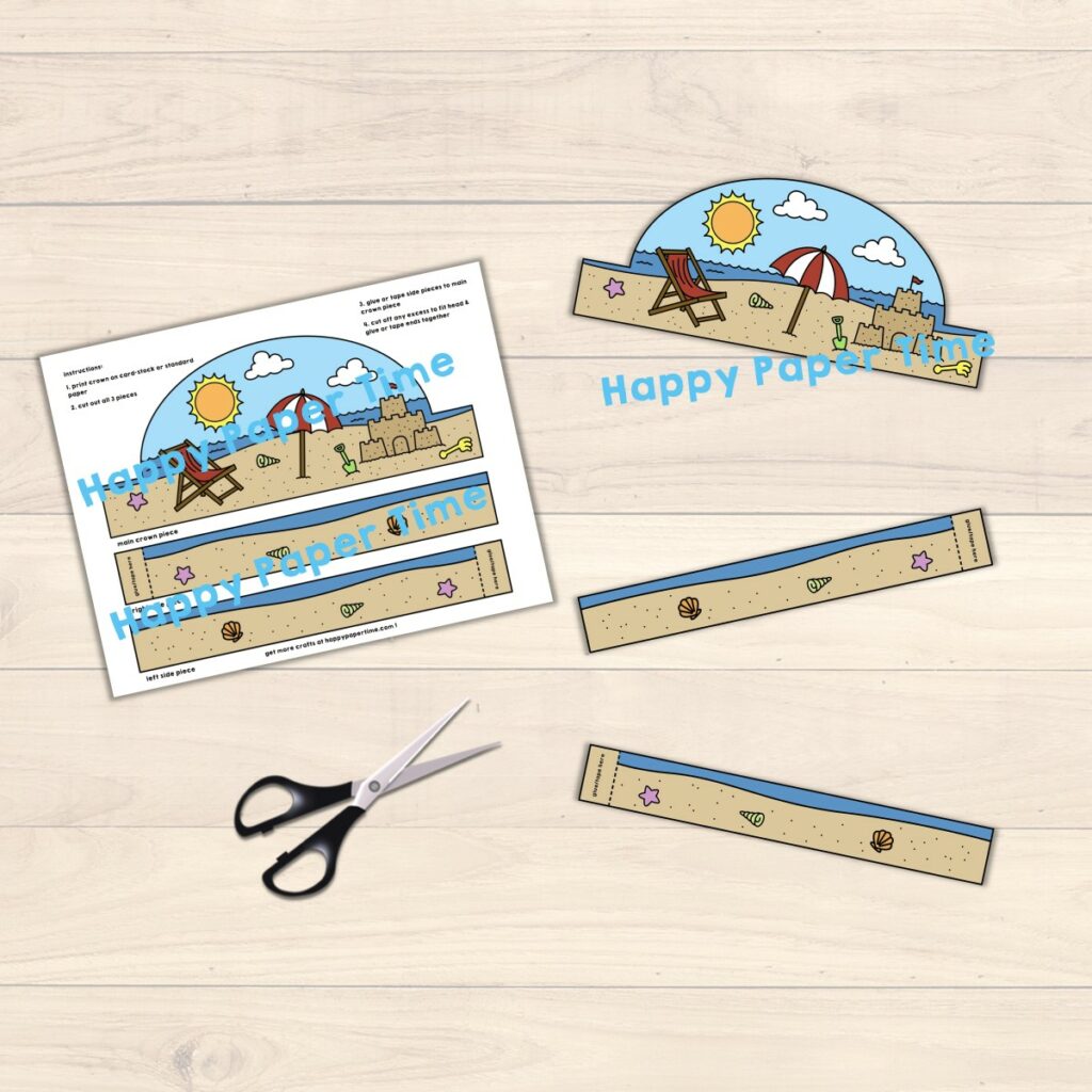 Beach Summer Paper Crowns Headband Printable Coloring Spring Craft ...