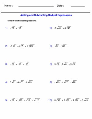 Radicals Worksheets - Adding and Subtracting Radical Expressions | Made ...