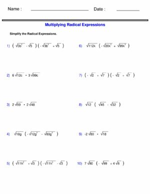 Radicals Worksheets - Multiplying Radical Expressions Worksheets - Made ...