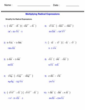 Radicals Worksheets - Multiplying Radical Expressions Worksheets | Made ...
