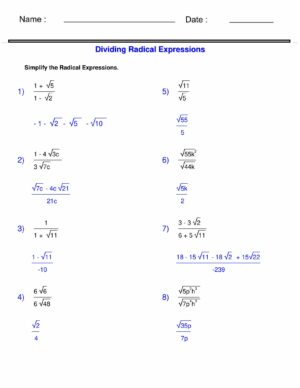 Radicals Worksheets - Dividing Radical Expressions Worksheets | Made By ...