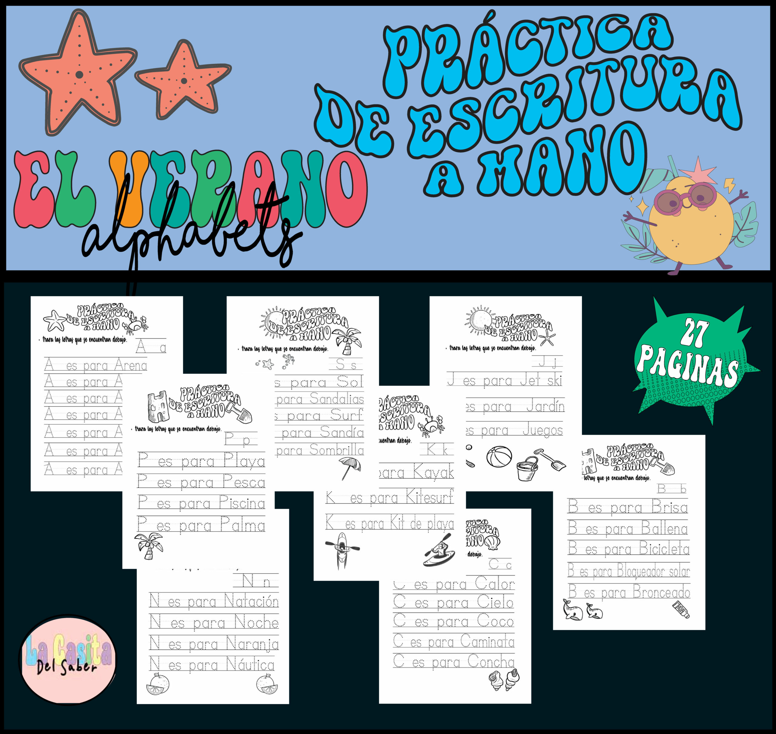 Actividades de caligrafía en verano para niños | SPANISH A to Z Writing ...
