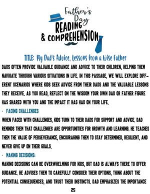 Fathers Day Reading & comprehension | Father's Day Reading Passages ...