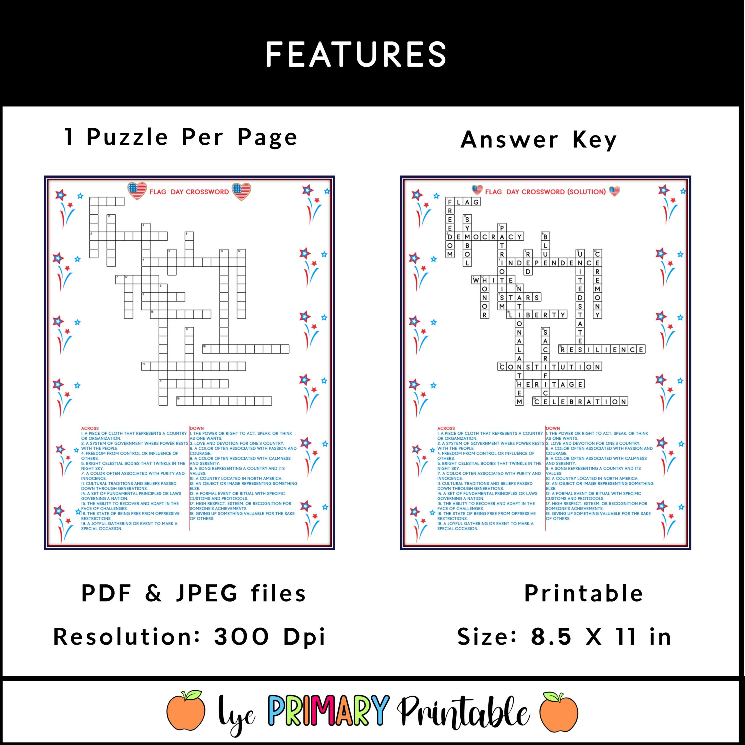 National Flag Day Crosswords Puzzle Activity | Made By Teachers