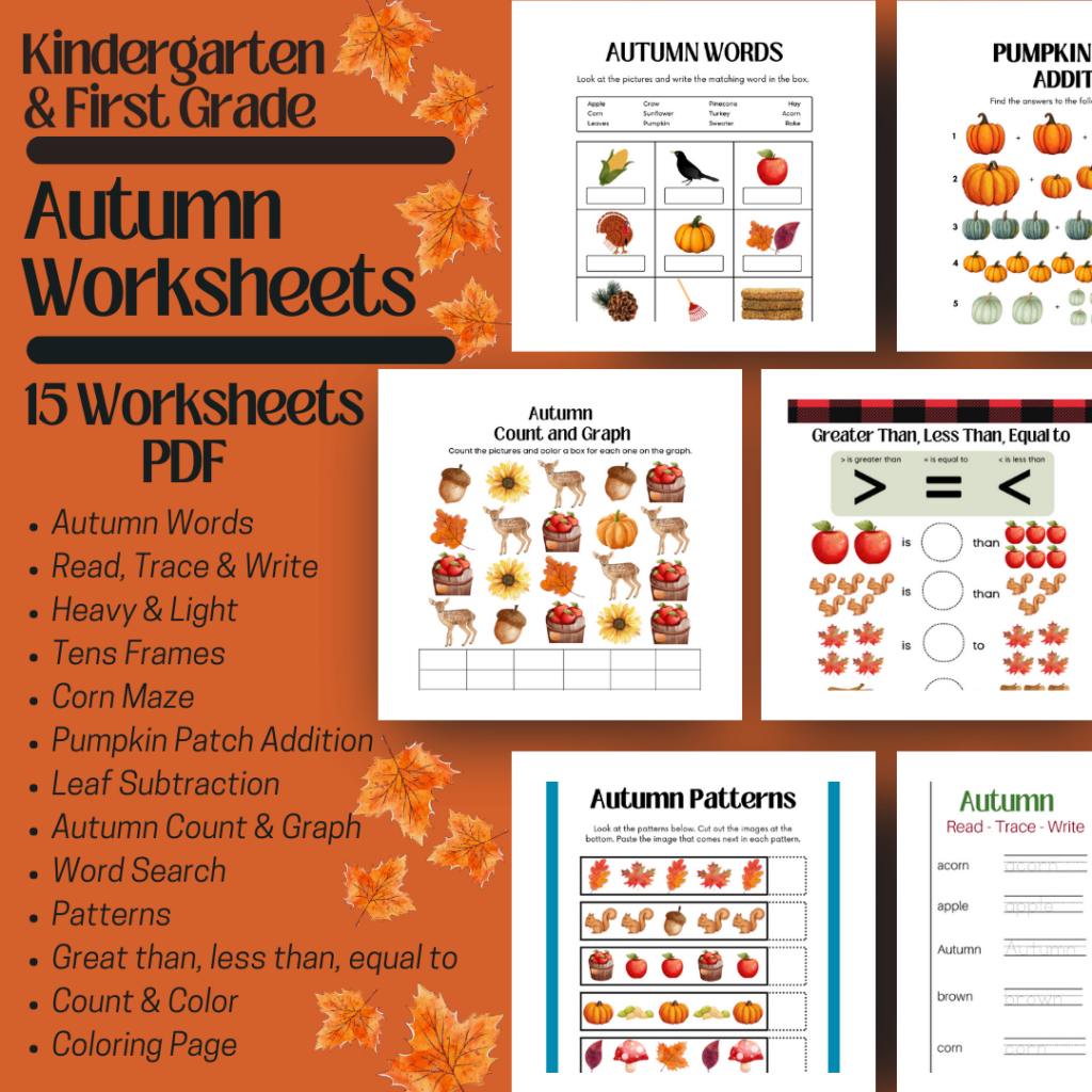 Kindergarten & First Grade Autumn Workbook, Learning, Homeschool ...