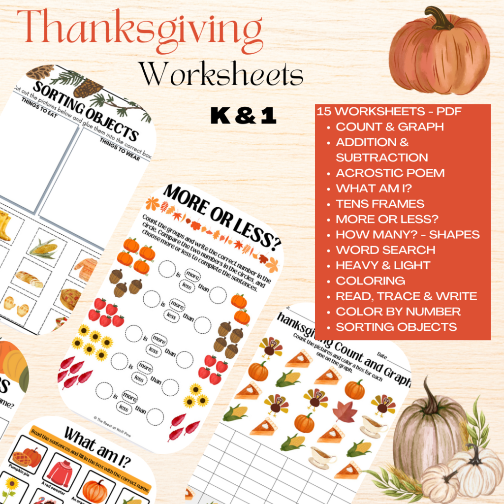 Thanksgiving Worksheets Kindergarten & First Grade, Workbook, Printable ...